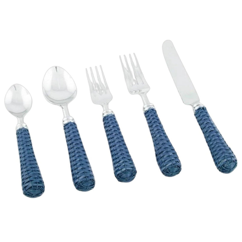 Wicker 5-Piece Flatware - Navy - A WANDERLUST HOME